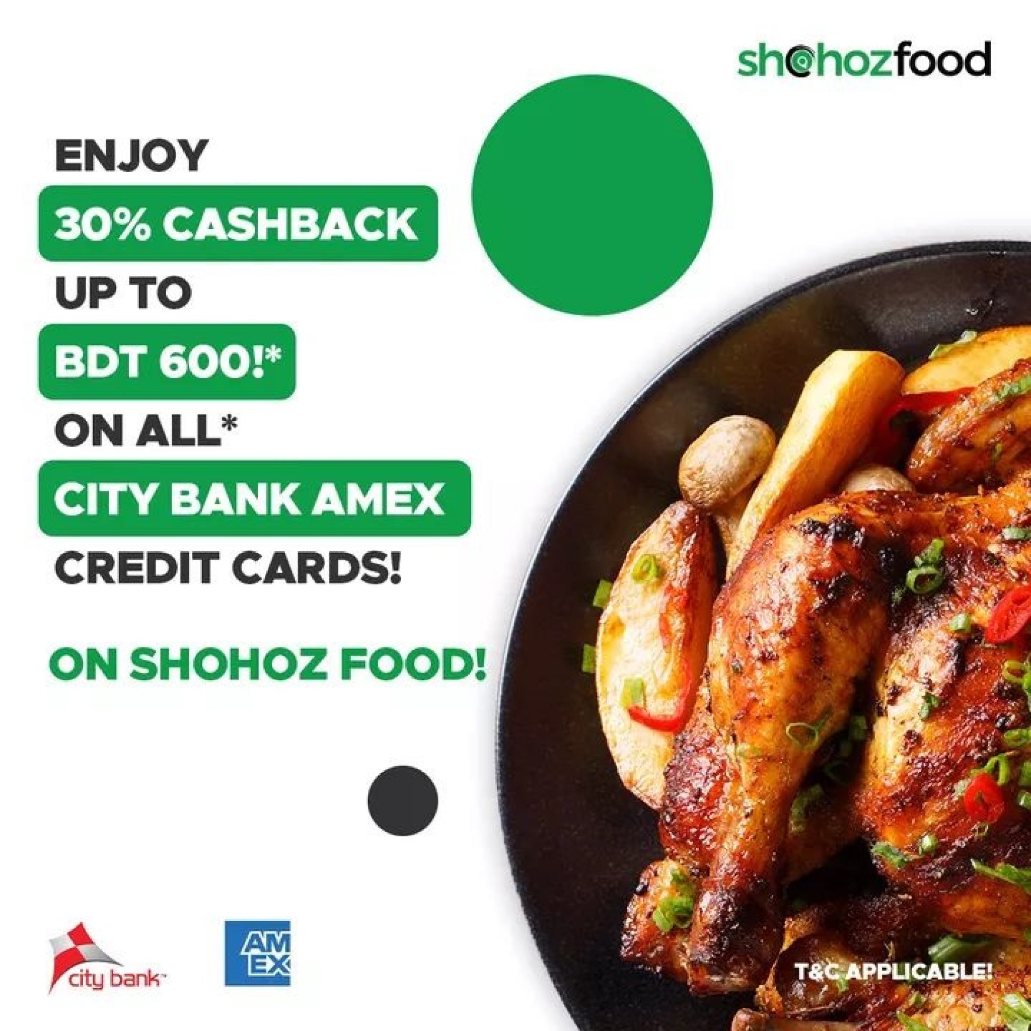 Shohoz Food - Amex Card - Up to 30% Cashback Offer - JotoDeal